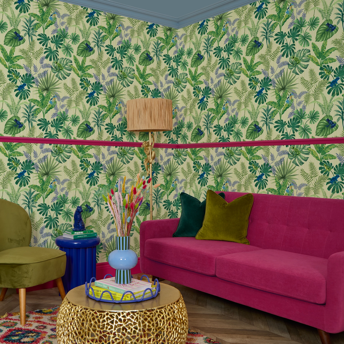Hopping Mad Wallpaper in Jungle Greens and Cobalt Blues – Lust Home