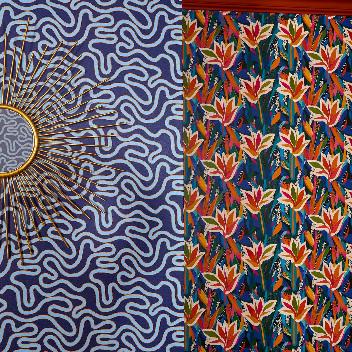 Ickle Squiggle Wallpaper in Dark Blue, Turquoise and Yellow – Lust Home