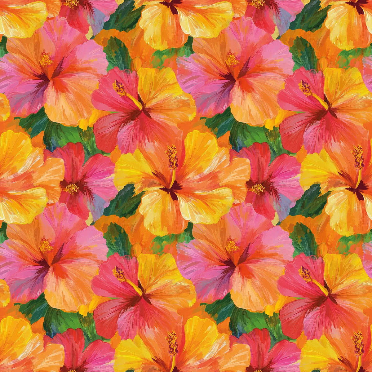 Painterly Hibiscus Dream Wallpaper in Oranges and Pinks – Lust Home