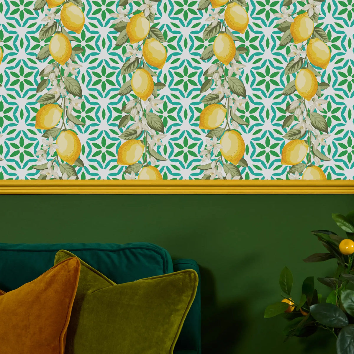 Zesty Lemons Wallpaper in Sorrento Lemon on Greens – Lust Home
