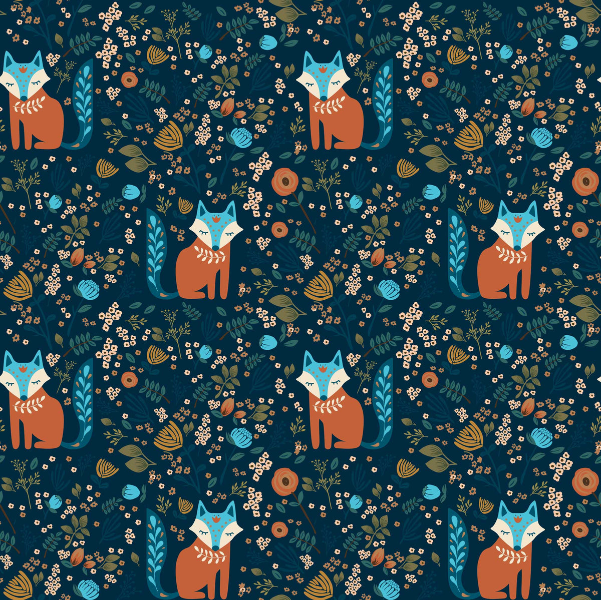 Sample of Let's Make A Den Wallpaper in Midnight Blue and Fox Orange ...